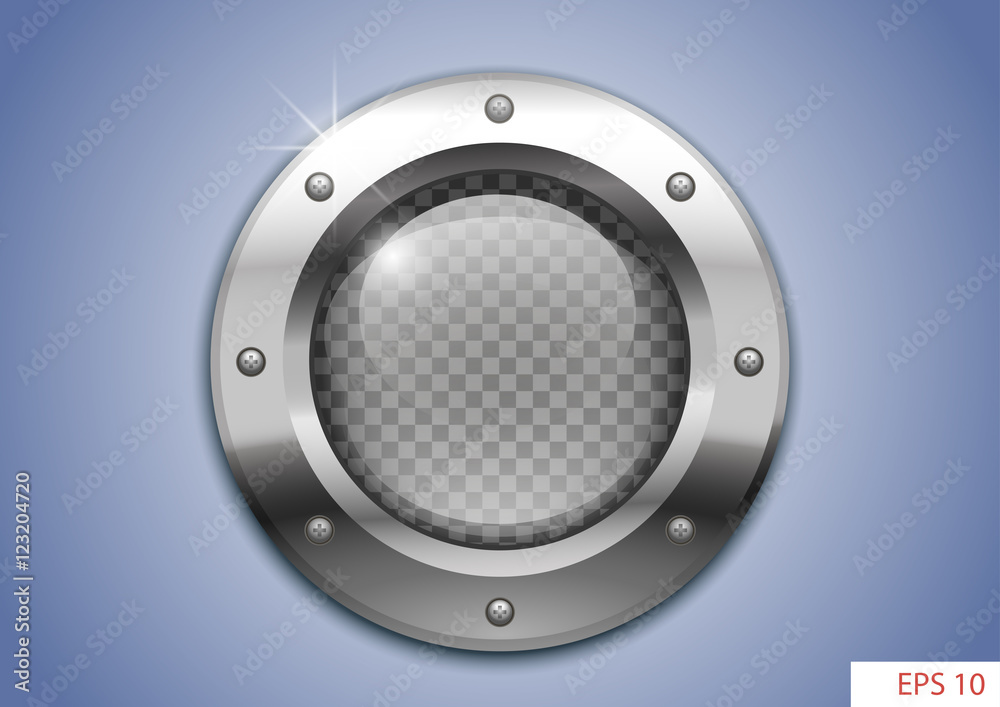 Vector round window with clear glass for laboratory or aircraft ...
