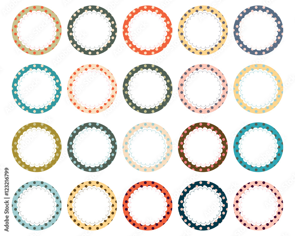 Polka dot scalloped circle label frames Stock Vector | Adobe Stock