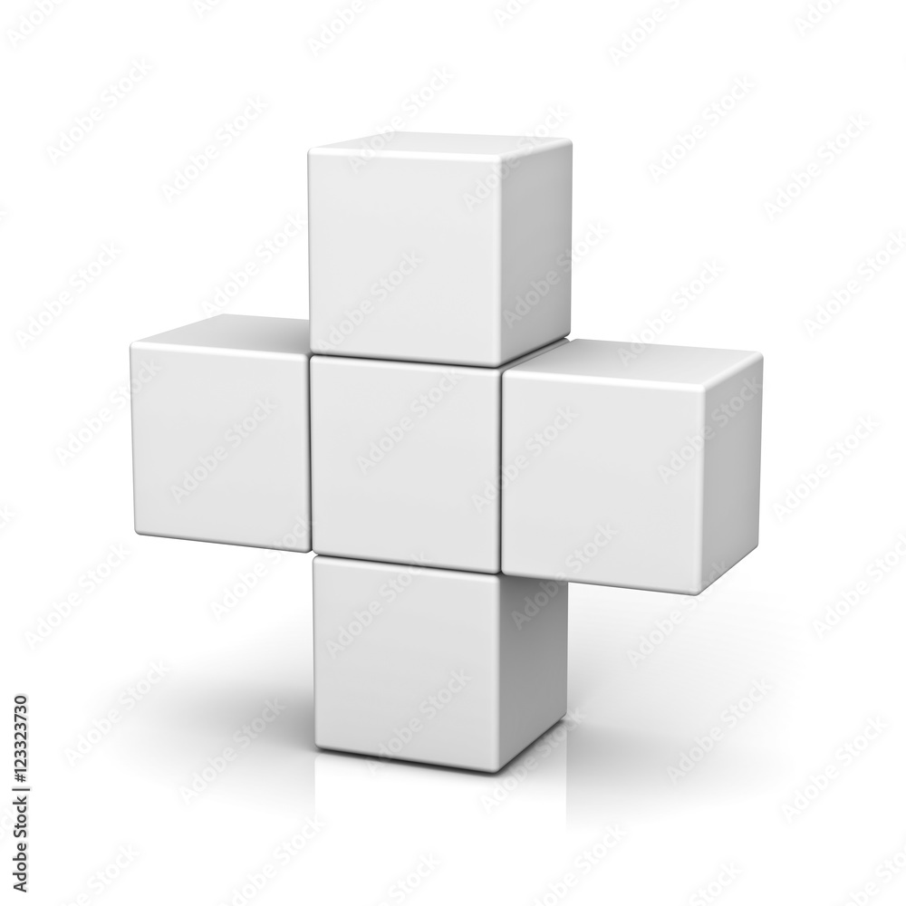 Blank boxes forming plus sign concept isolated on white background with ...