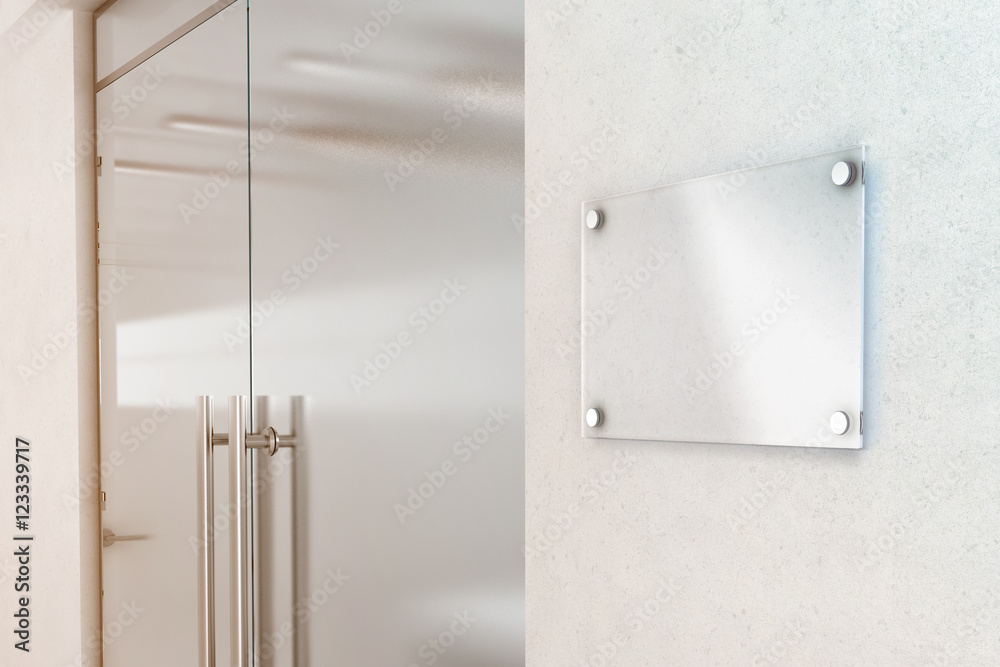 Blank transparent glass sign plate design mockup, 3d rendering ...