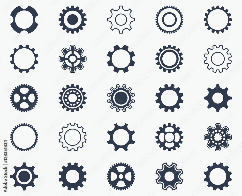Collection of black gear wheel icons Stock Vector | Adobe Stock
