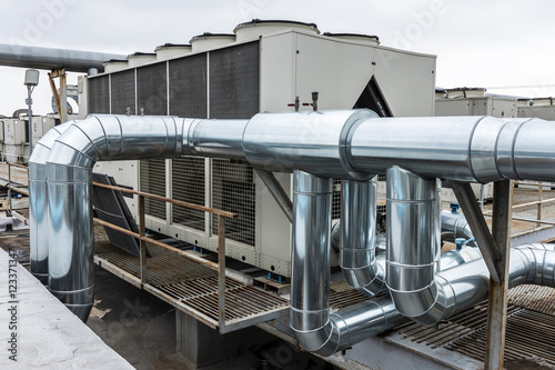 Air Cooled Water chiller with piping Stock Photo | Adobe Stock