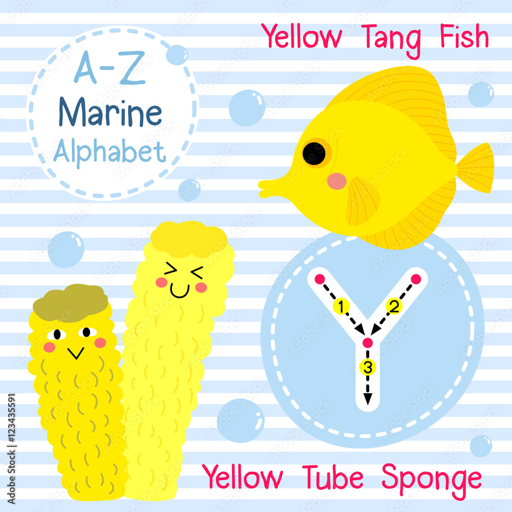 Y letter tracing. Yellow Tang Fish. Yellow Tube Sponge. Cute children ...