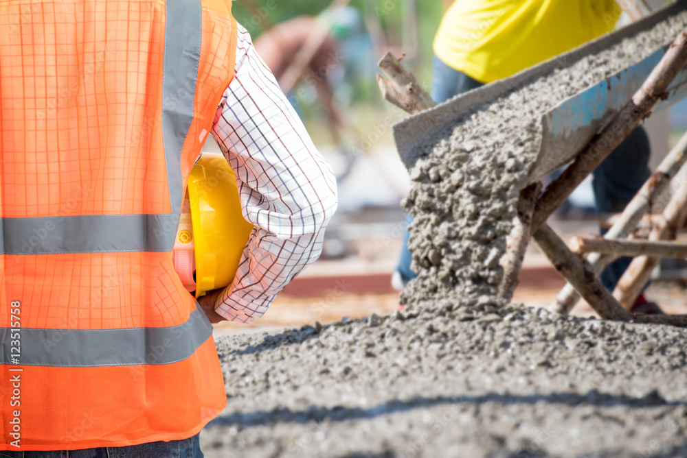 Civil Engineering check a Concrete pouring during commercial concreting ...