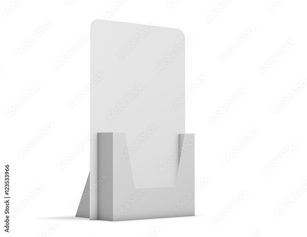 Empty leaflet holder standing isolated on white 3D rendering. Stock ...
