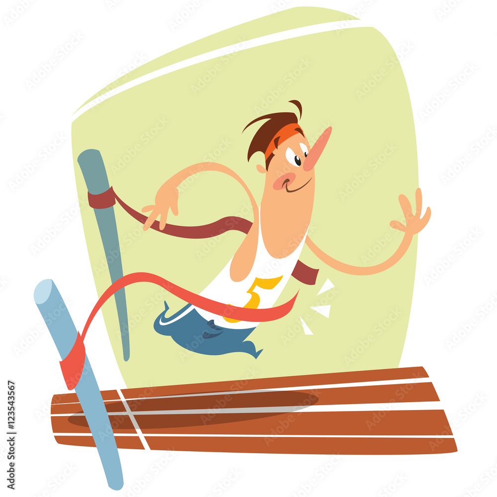 Cartoon vector illustration of cute smiling runner at finishing Stock ...