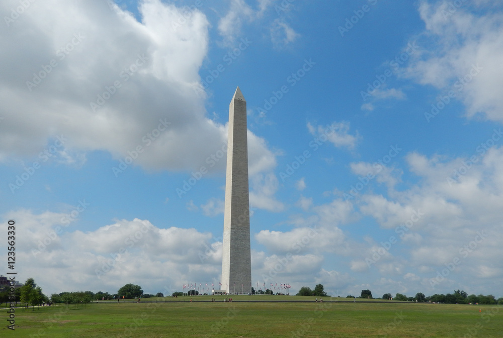 The Washington Monument obelisk landmark against a cloudy sky on the ...