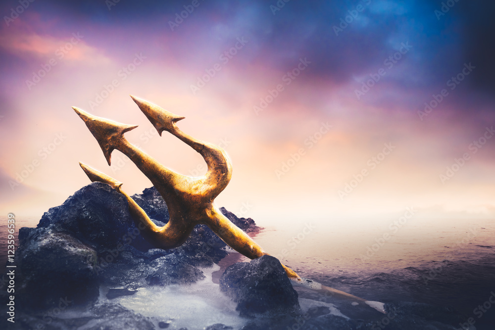 High contrast image of Poseidon's trident at sea Stock Photo | Adobe Stock