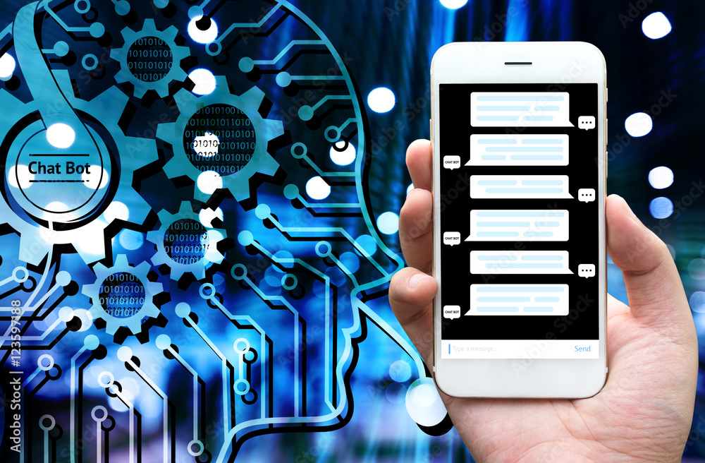 Chat bot and future marketing infographic concept , Man holding mobile ...