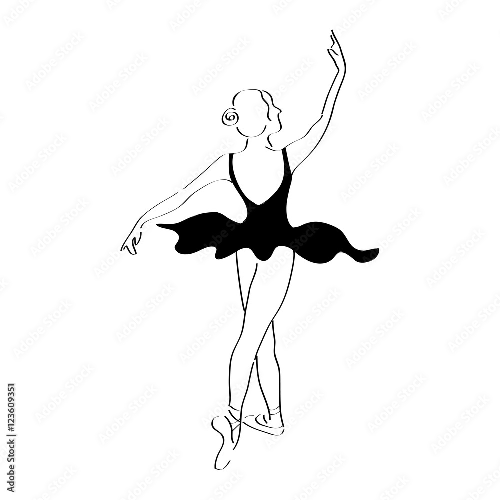 Abstract woman dancer line art illustration. Ballet posing performance ...