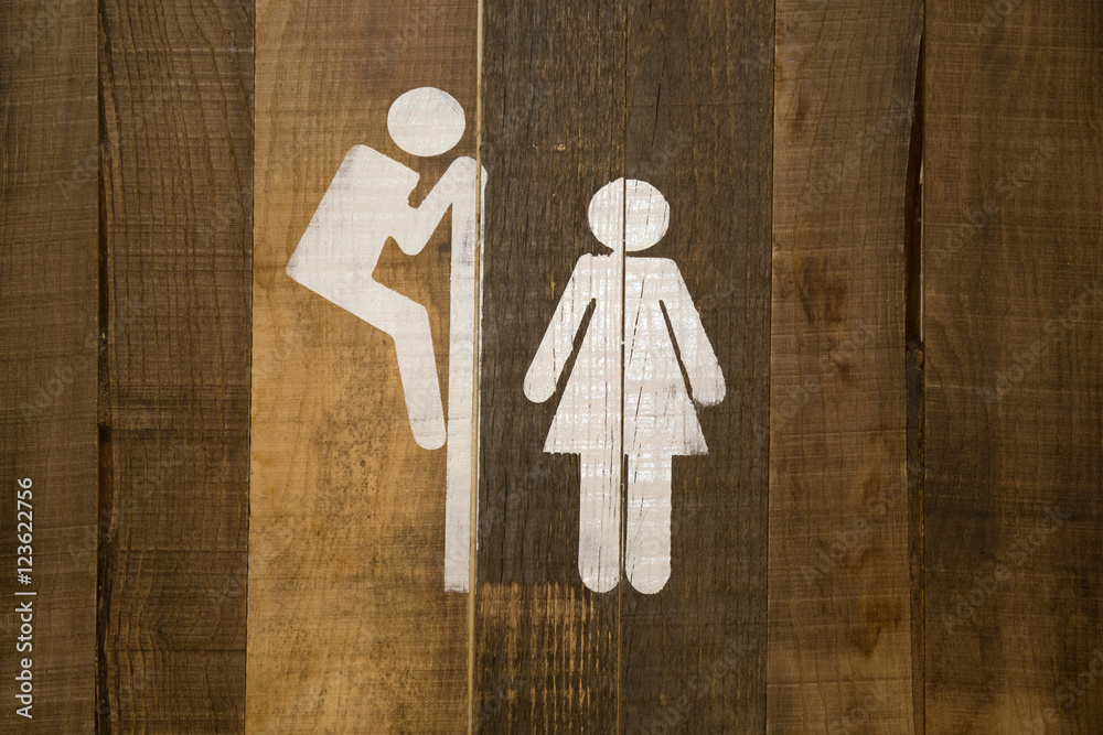 Funny wc restroom symbols man look at woman in toilet Stock Photo ...