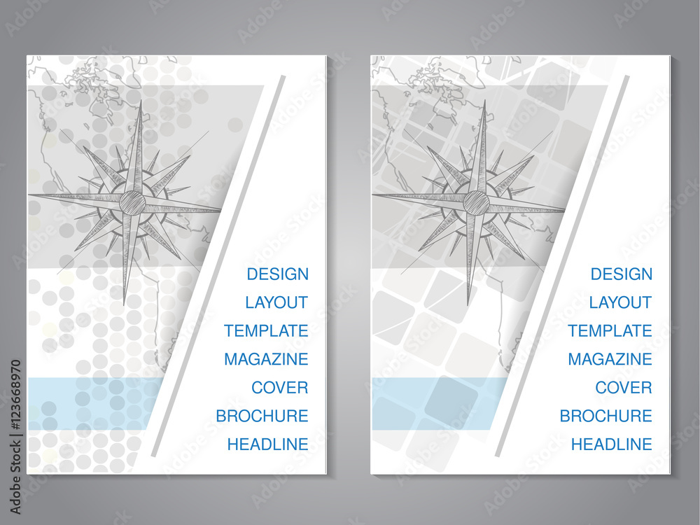 Vector modern brochure with hand draw map and compass design, flyer ...