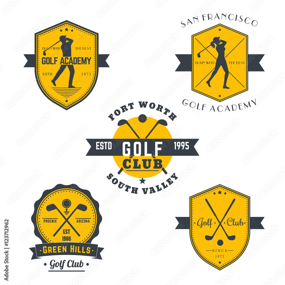 Golf vintage emblems, logos, badges with golfers, crossed golf clubs ...