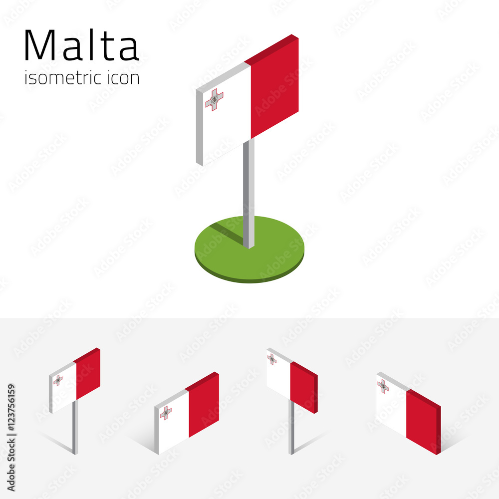 Maltese flag (Republic of Malta), vector set of isometric flat icons ...
