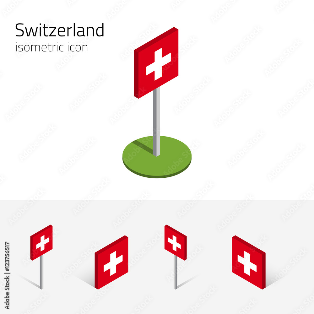 Switzerland flag (Swiss Confederation), vector set of isometric flat ...