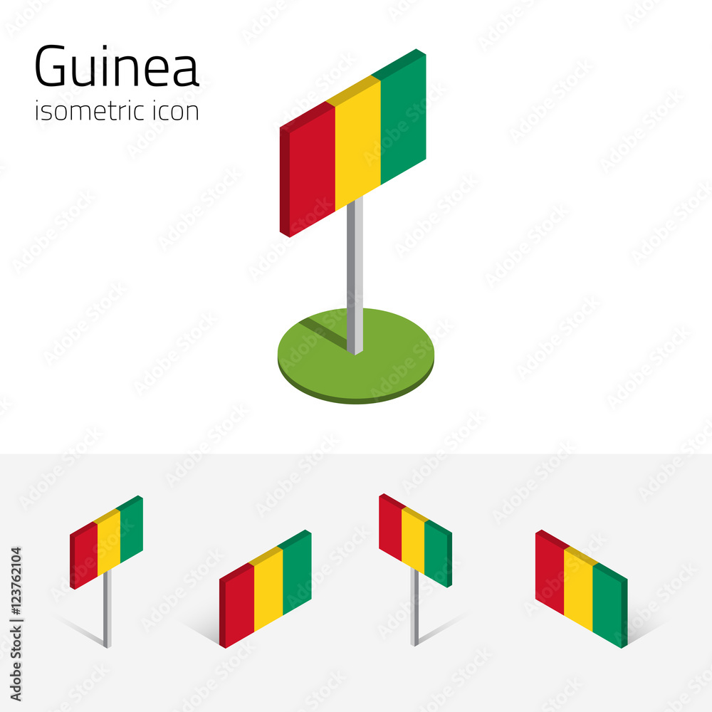 Guinean flag (Republic of Guinea), vector set of isometric flat icons ...