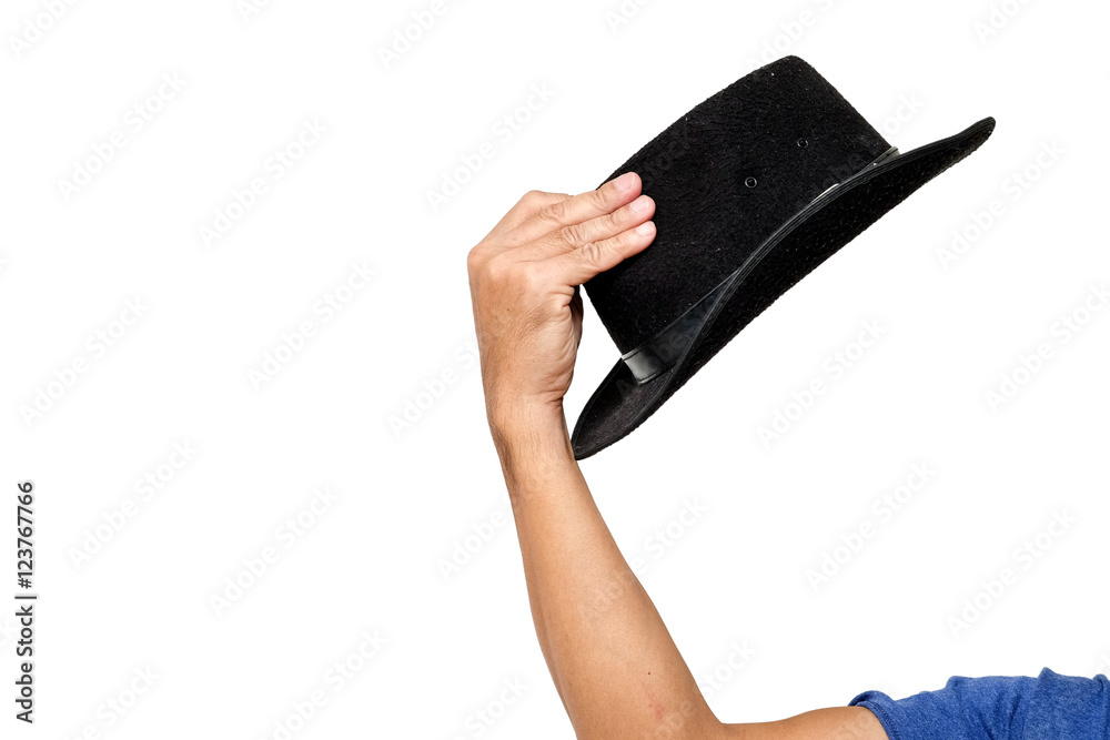 Hand of the man who was holding a Hat black Stock Photo | Adobe Stock