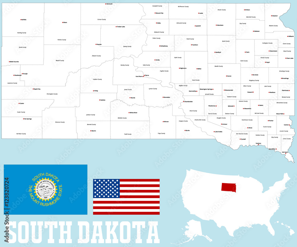 A large and detailed map of the State of South Dakota with all counties ...