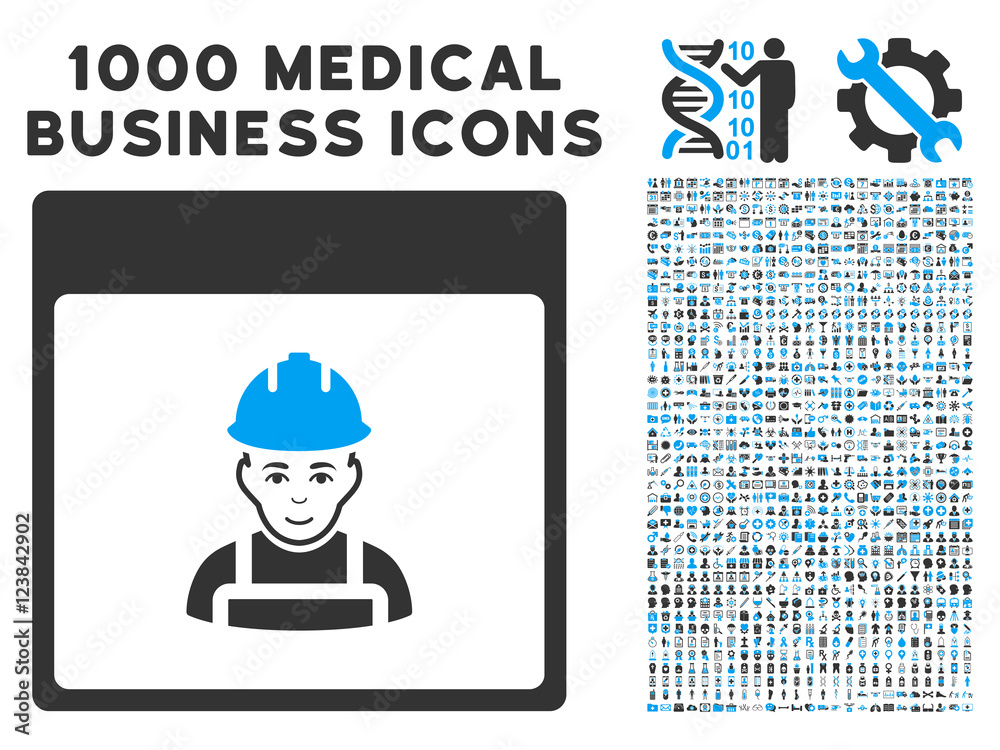 Blue And Gray Worker Calendar Page vector icon with 1000 medical ...