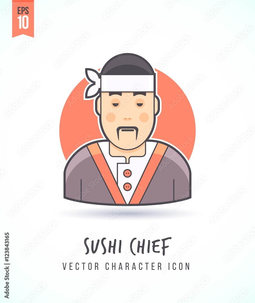 Japanese sushi chef cook illustration People lifestyle and occupation ...
