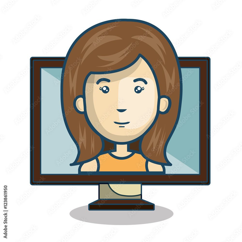 avatar woman smiling on monitor computer screen over white background ...