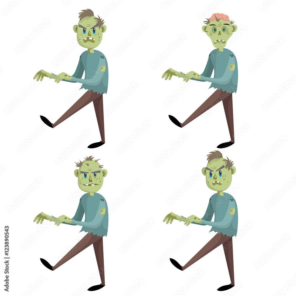 Cartoon walking zombies set. Trendy halloween party vector icons ...