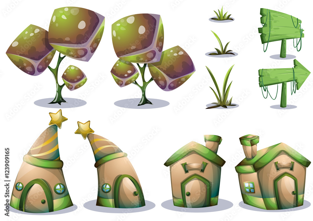 cartoon vector cute house object with separated layers for game art and ...