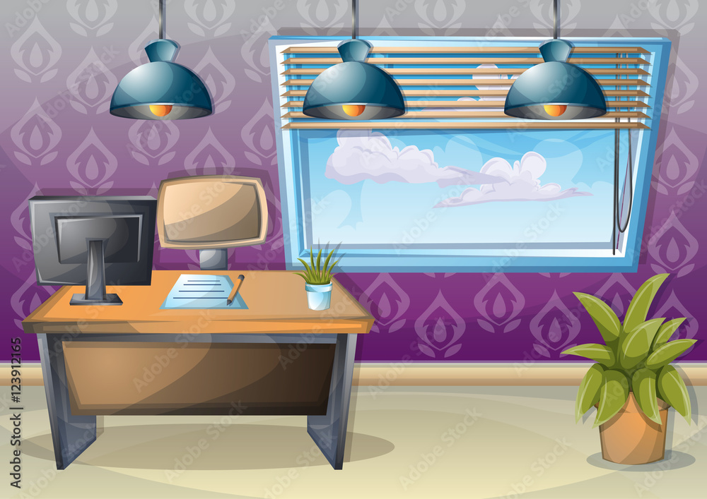 cartoon vector illustration interior office room with separated layers ...
