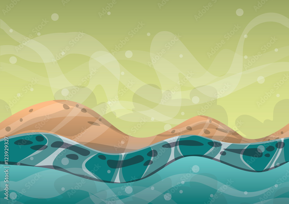 cartoon vector sea background with separated layers for game art and ...