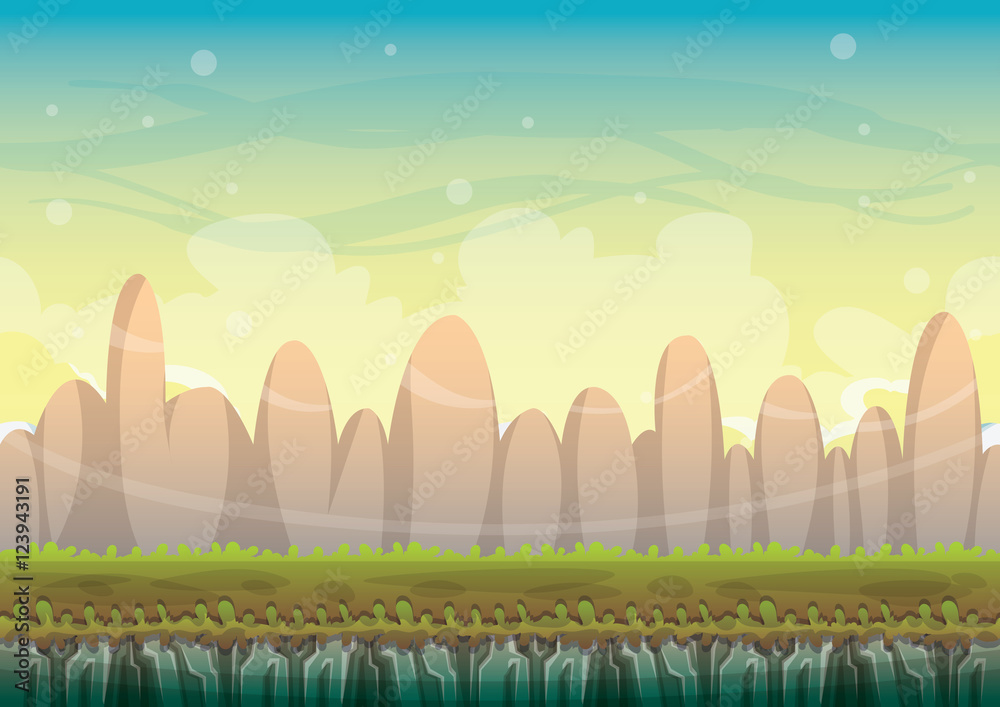 cartoon vector nature landscape background with separated layers for ...