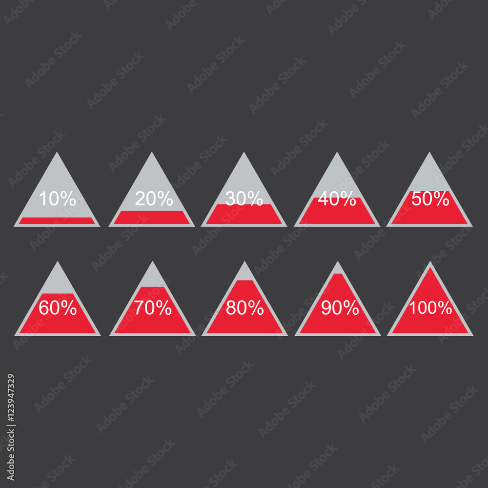 Piramide triangle percentage chart diagram of growth red. 10, 20, 30 ...