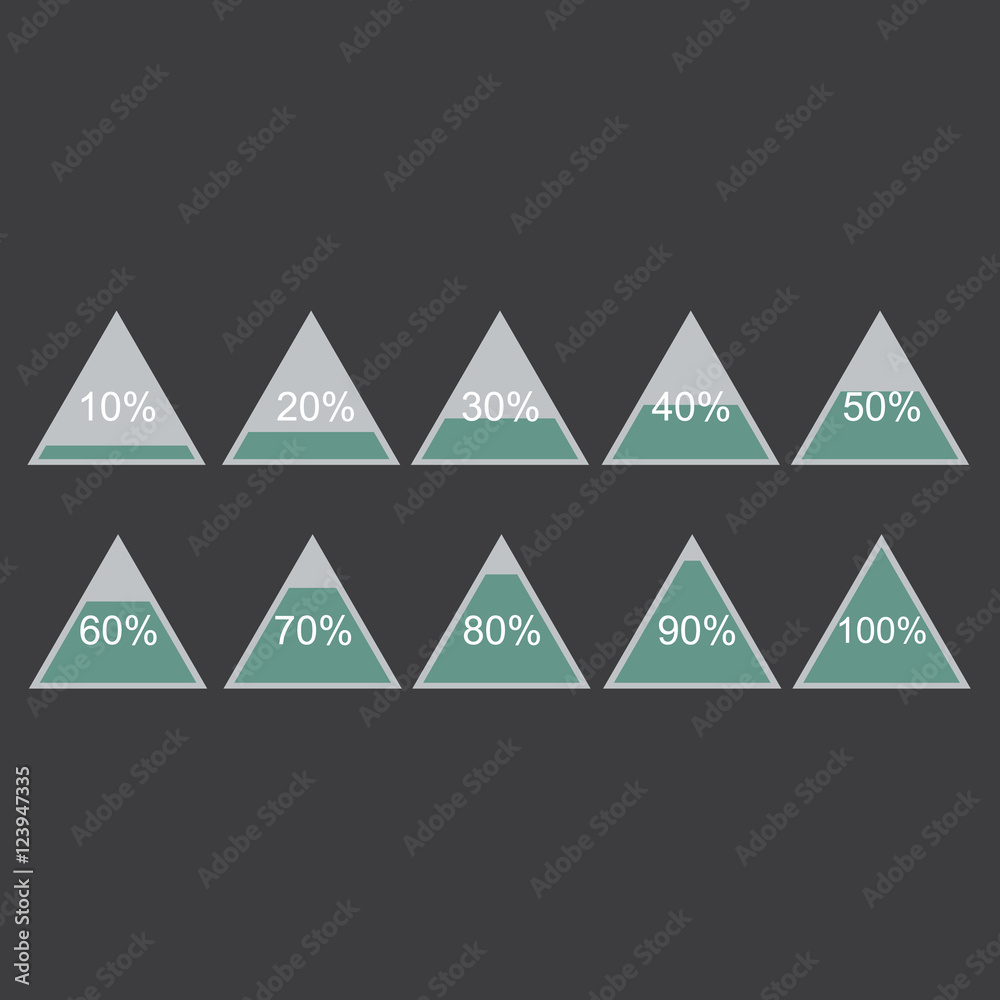 Piramide triangle percentage chart diagram of growth green. 10, 20, 30 ...