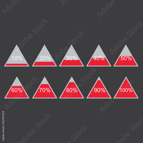 Piramide triangle percentage chart diagram of growth red. 10, 20, 30 ...