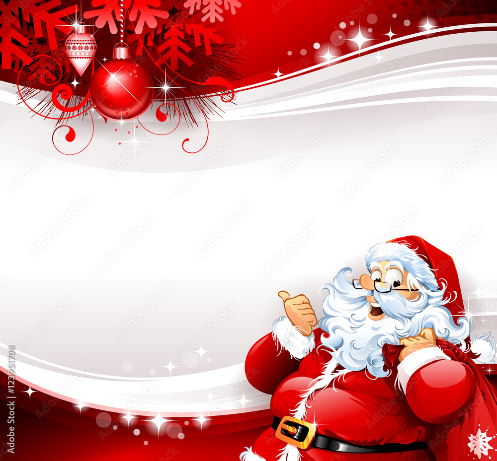 Vintage Christmas banner design with cartoon Santa Claus holding a ...