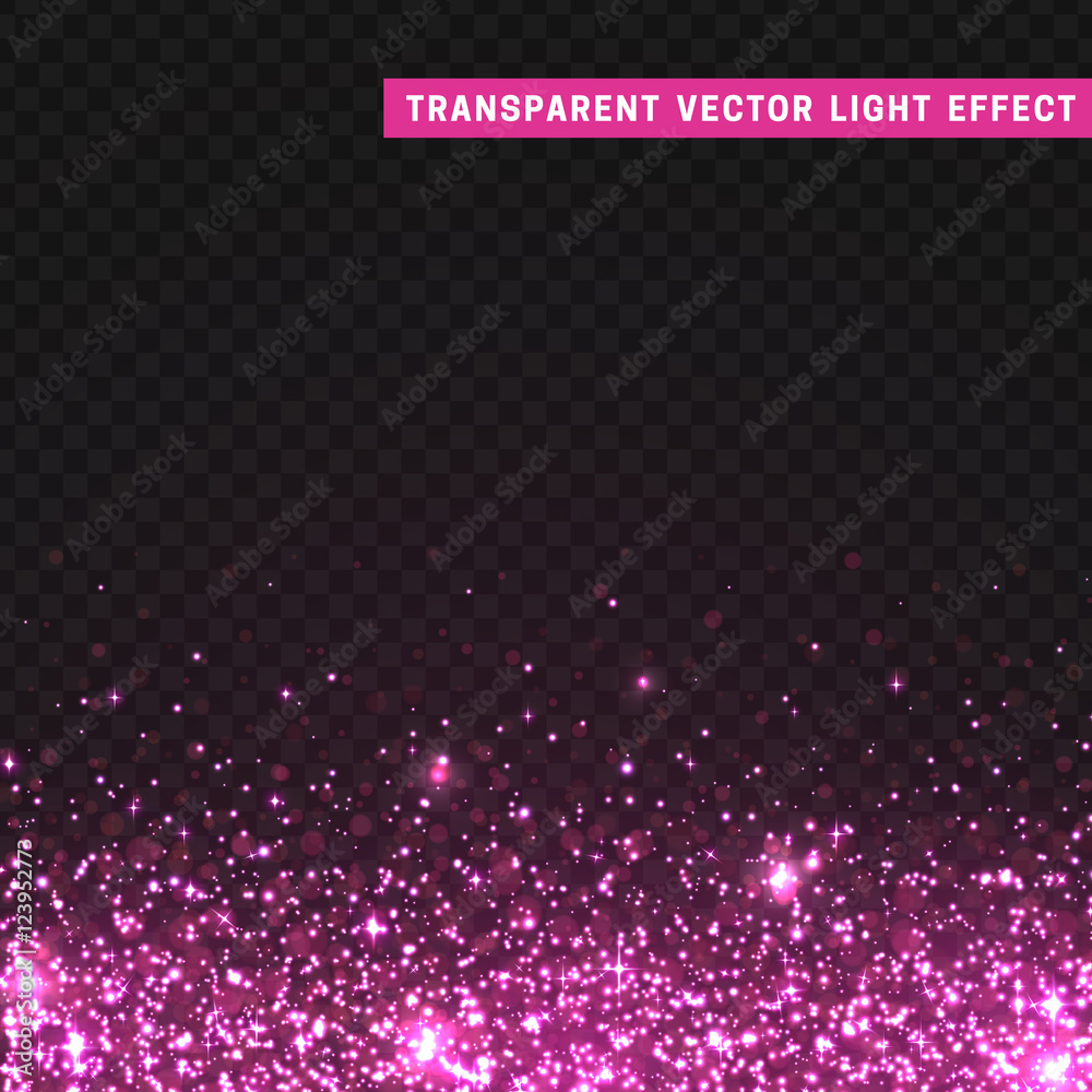 Transparent vector light effect pink. Glitter particles, shining stars ...