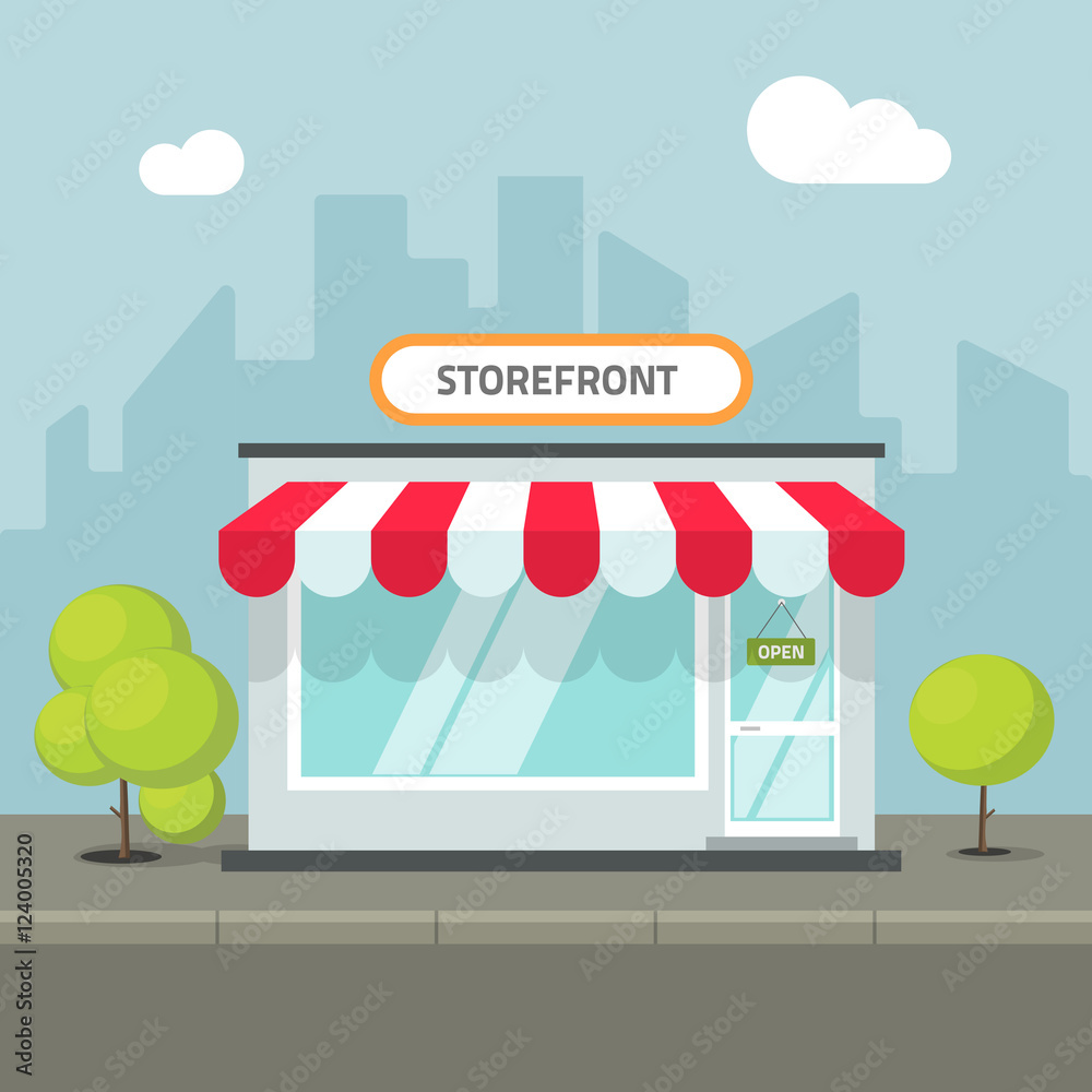 Storefront in the city vector illustration, store building on town ...