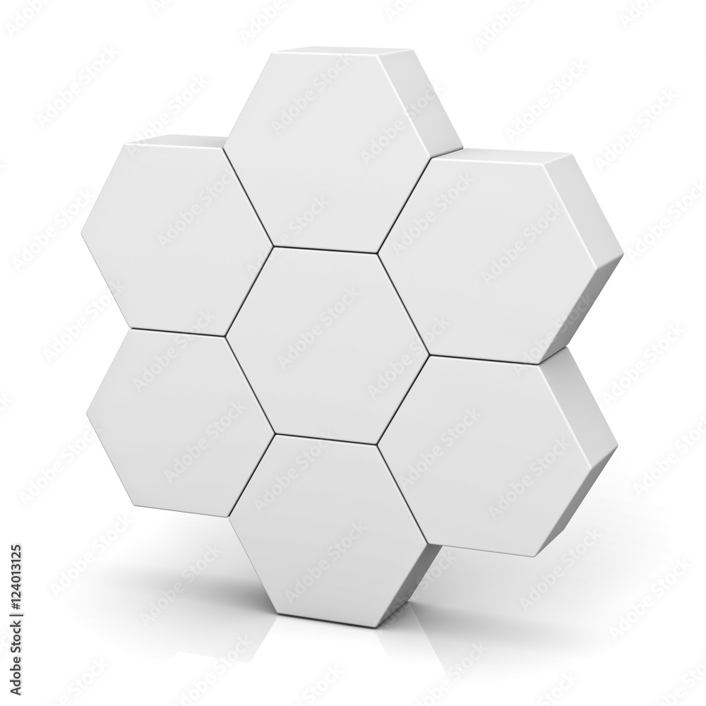 Blank hexagon signboard boxes on white background abstract concept with ...