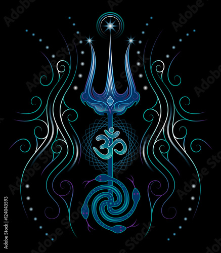 sacred symbols of Shaivism - trishula, symbol Om, swastika, vector ...