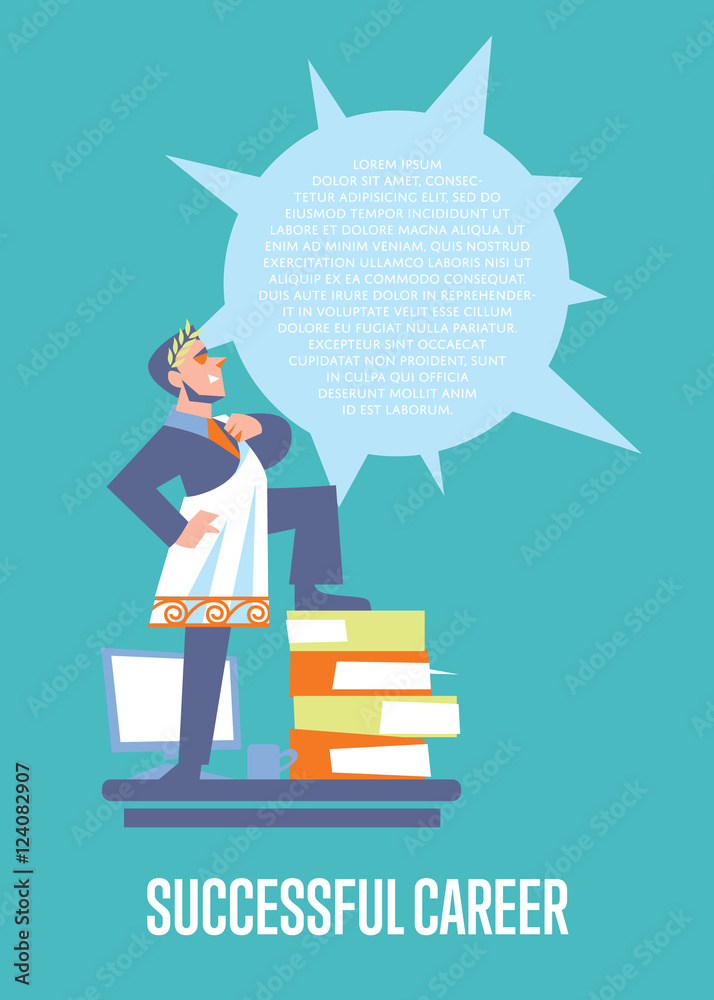 Perfect employer banner with businessman in roman toga and laurel ...
