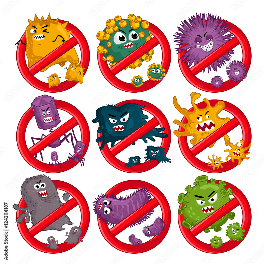Cartoon viruses characters isolated vector illustration on white ...
