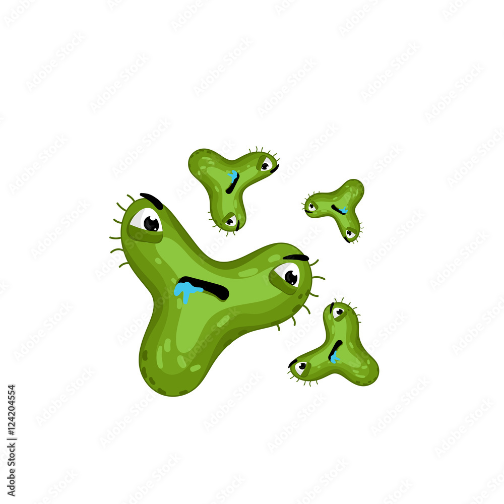 Cartoon bacteria character isolated vector illustration on white ...