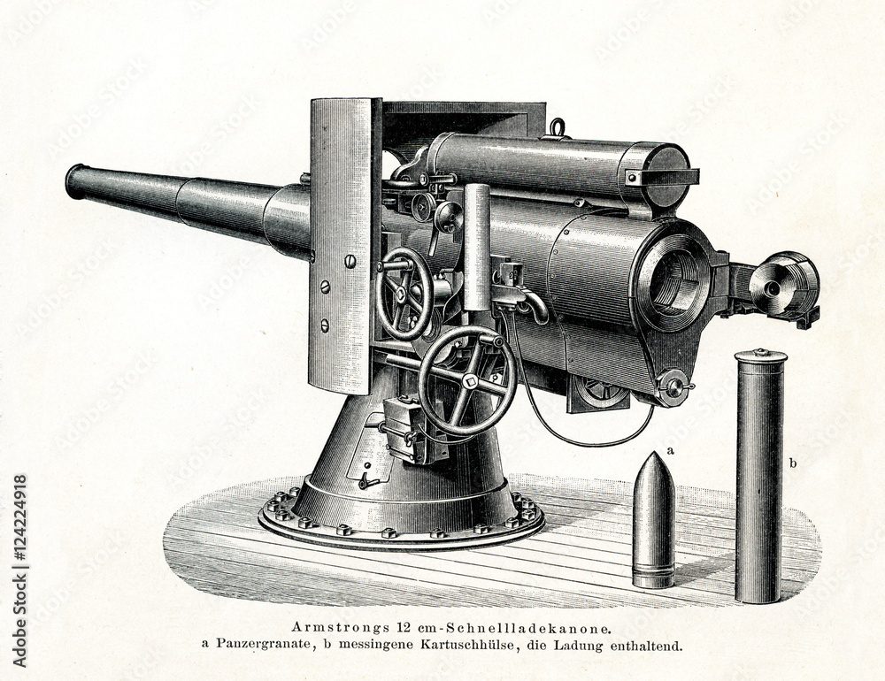 Quick-firing 12 cm Armstrong naval gun (from Meyers Lexikon, 1895, 7 ...