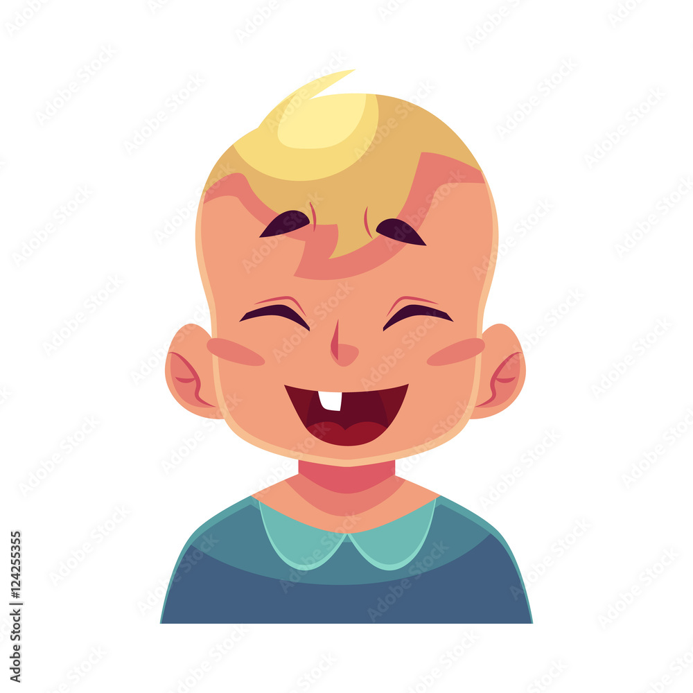 Little boy face, laughing facial expression, cartoon vector ...