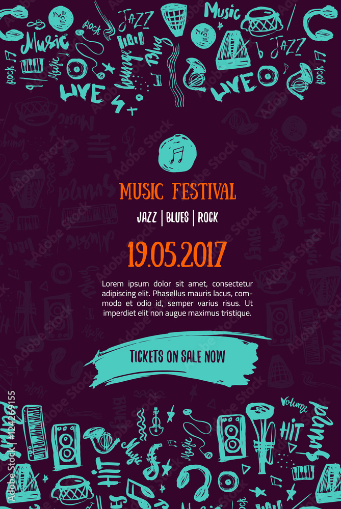 Music concert background. Festival modern flyer vector illustration ...
