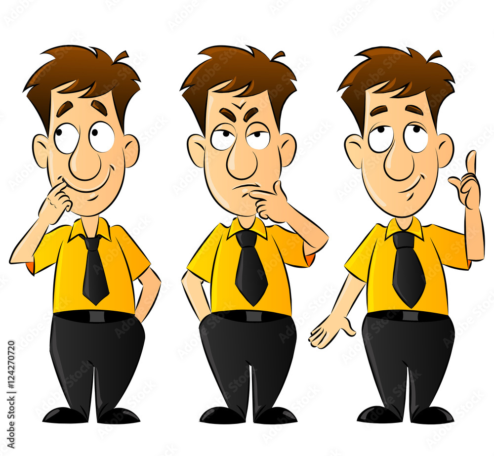 Cartoon office worker, salesman, clerk. Gestures and emotions. A large ...