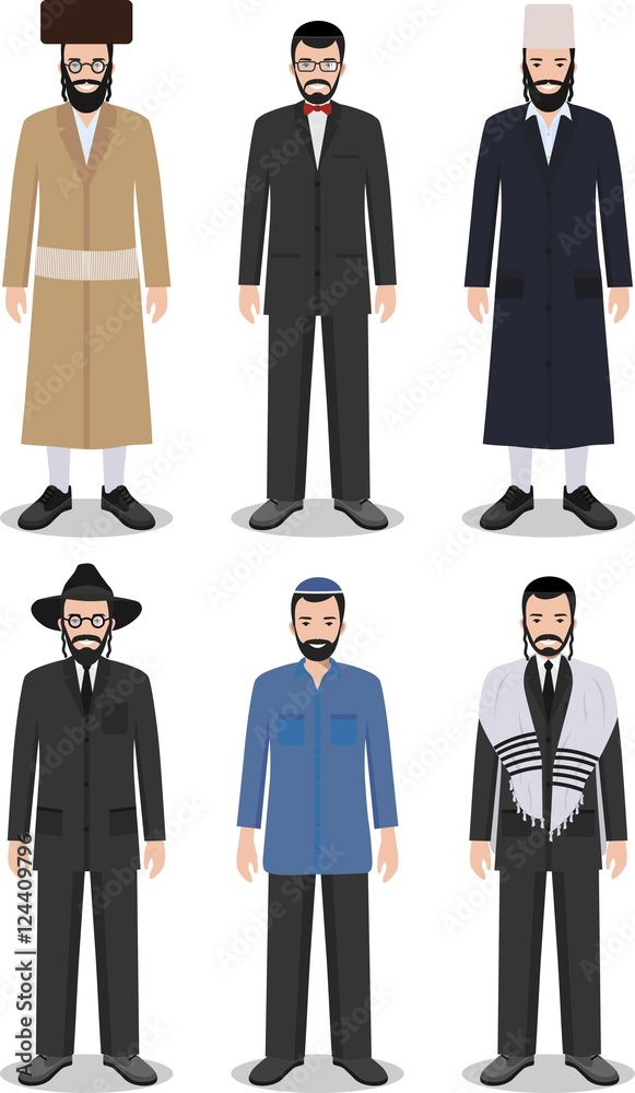 Set of different standing jewish men in the traditional clothing ...