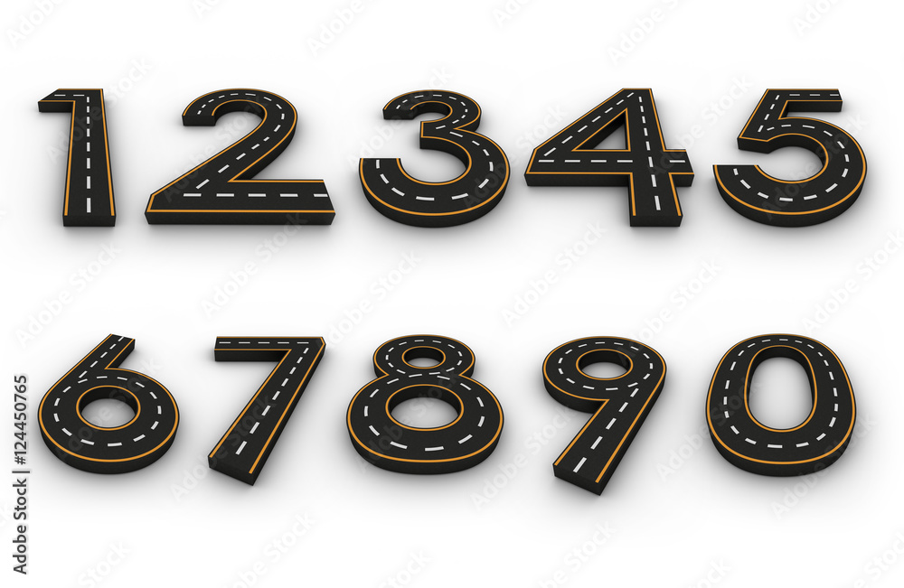 number symbols of the Figures in the form of a road with white and ...