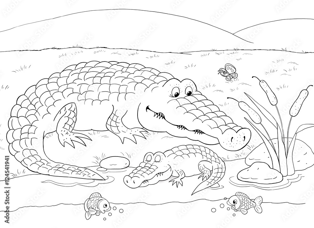 The zoo. Animals of Africa. Crocodiles. Cute crocodile mother and her ...