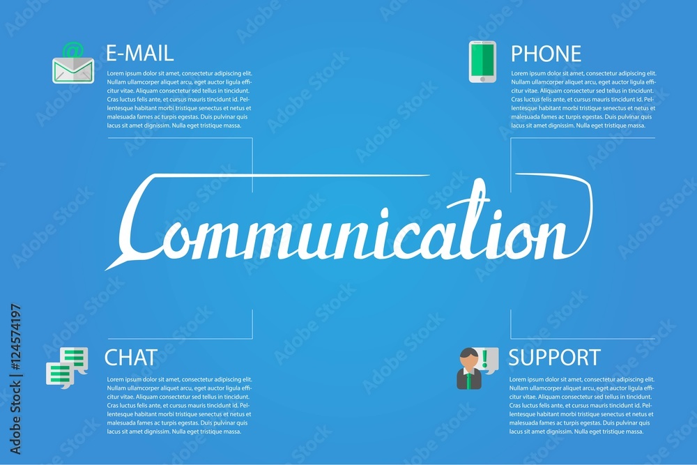 Communication infographic design template with hand lettering ...