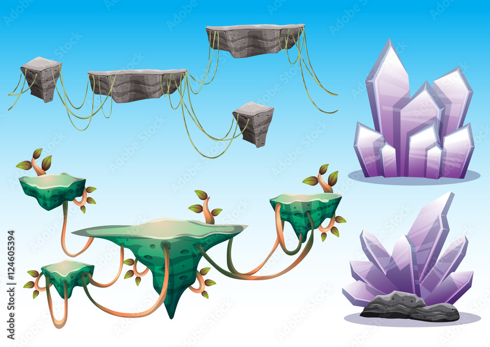 cartoon vector floating island object with separated layers for game ...